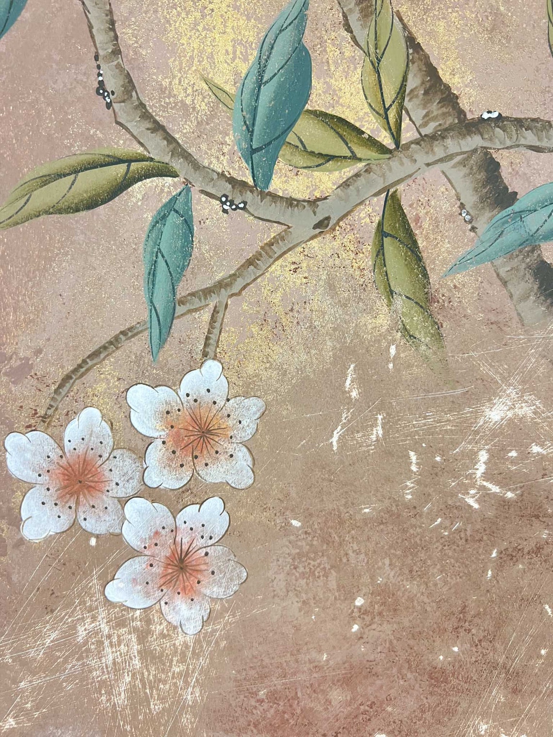 Distressed Mottled Pink Chinoiserie Original Painting / Botanical ...