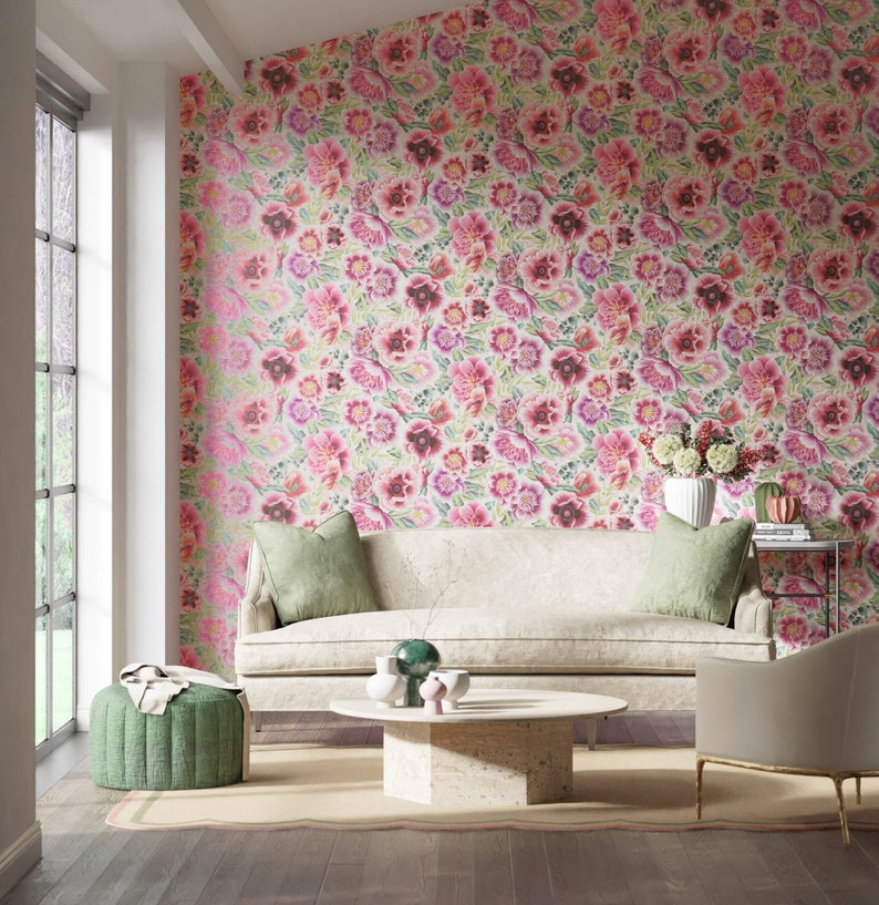 Marsha Wallpaper Maximalist Statement Pink Large Scale Flower Wall ...