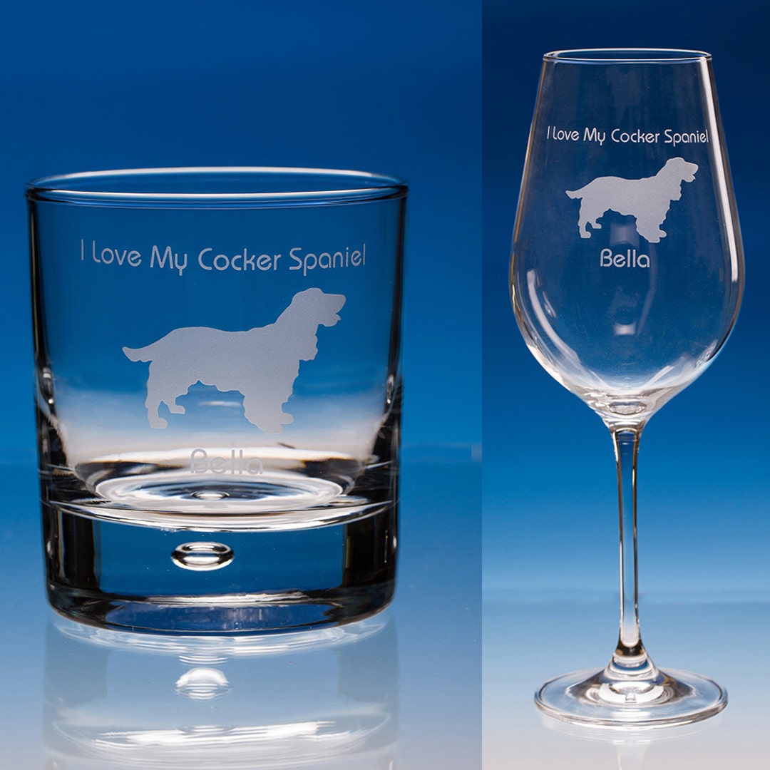 Cocker Spaniel Wine Glass or Cocker Whisky Glass, Personalised, Dog ...