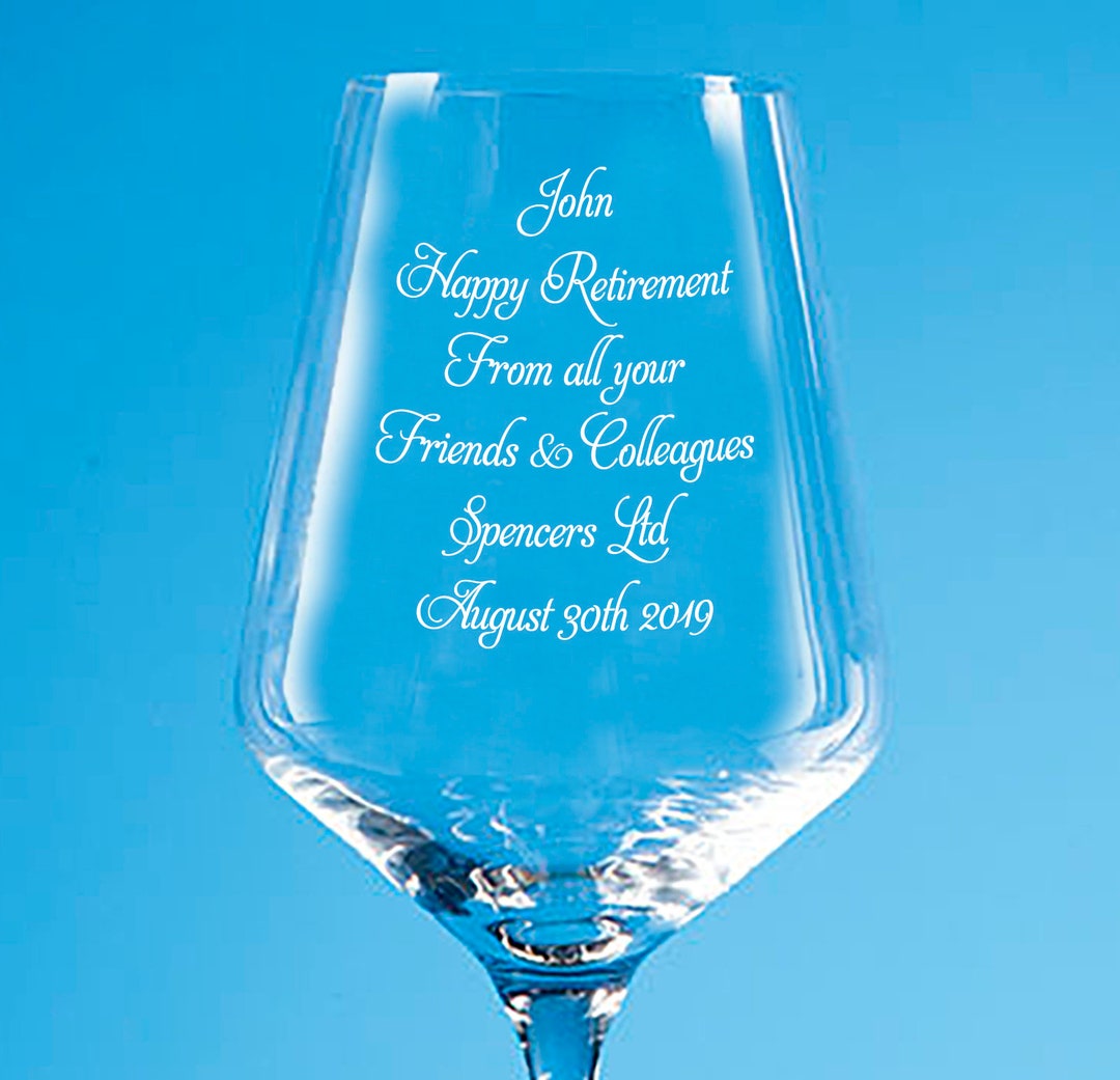 Personalised Retirement Wine Glass: Engraved Crystal Leaving Gift ...