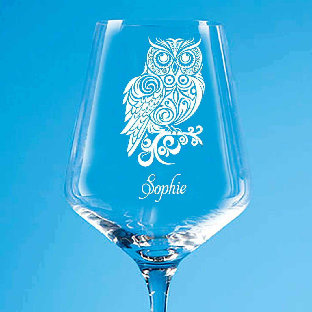 Personalised Owl Wine Glass, Owl Gin Glass, Owl Tumbler Glass, Engraved ...