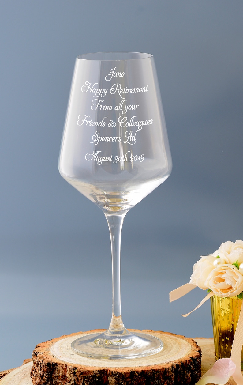 Personalised Retirement Wine Glass: Engraved Crystal Leaving Gift ...