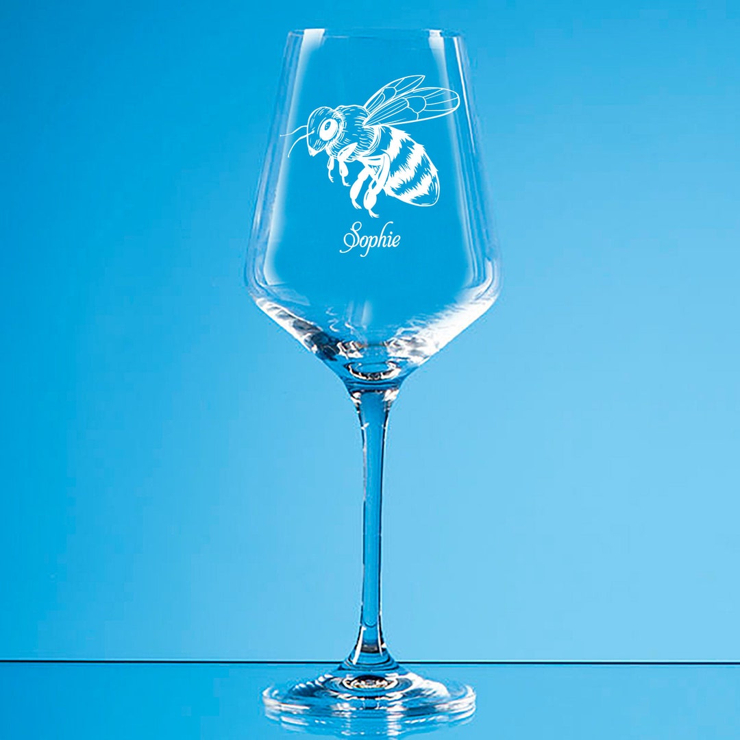 Personalised Bee Wine Glass, Engraved Bee Glass Gift, Bee Whisky Glass ...