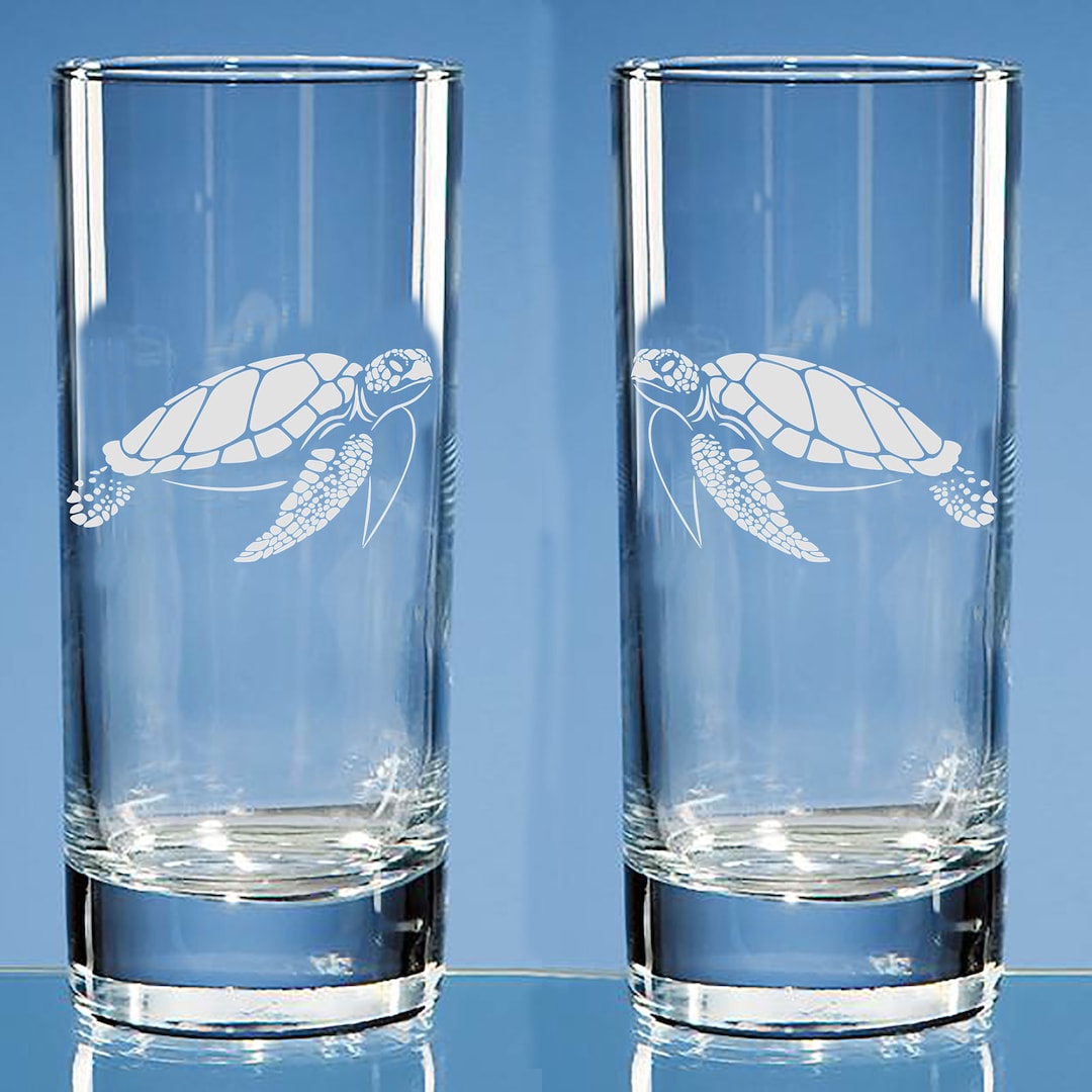 Set of 2 Turtle Glasses, Personalised, Sea Turtle Highball, Turtle ...