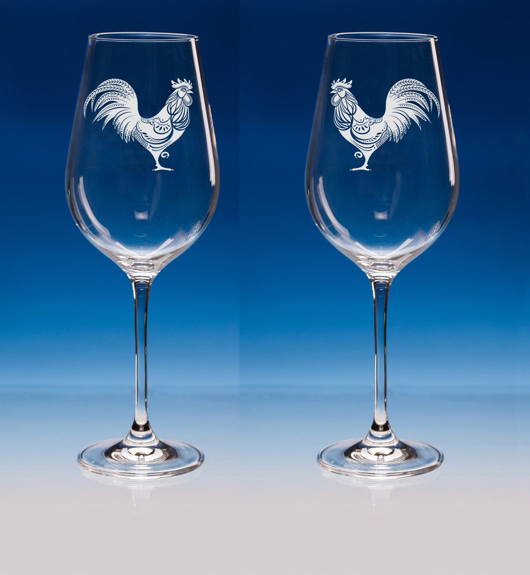 Rooster Wine Glasses, Set of 2, Personalised Chicken Lover Gift ...