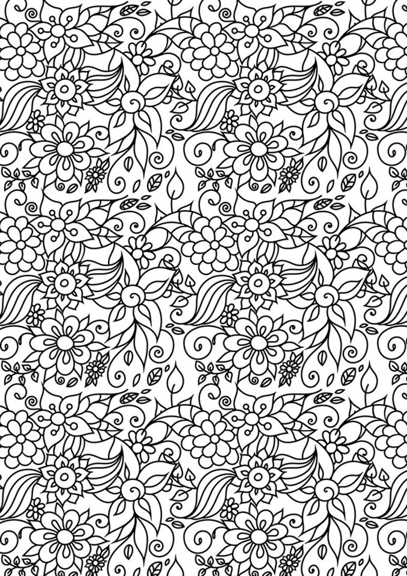 10 Flowers Doodle Art Coloring. Floral Zen Coloring. Zen Doodle ...