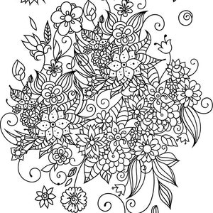 10 Flowers doodle art coloring. Floral zen coloring. Zen | Etsy