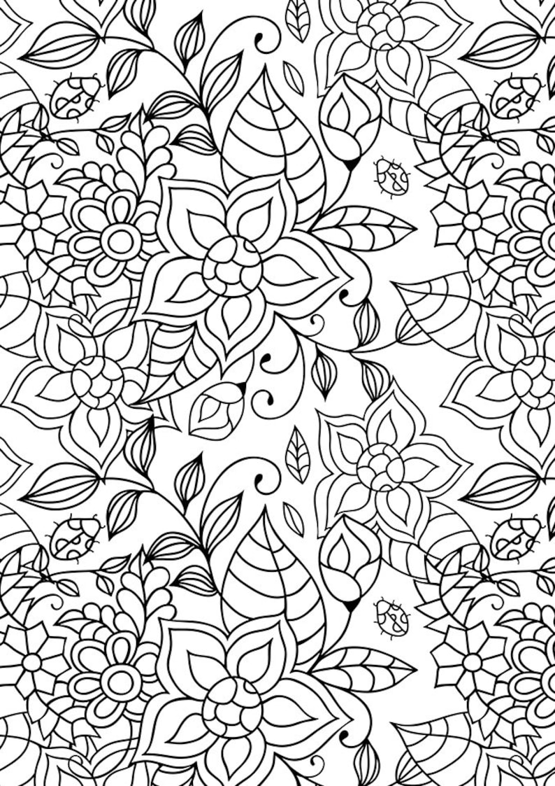 10 Flowers Doodle Art Coloring. Floral Zen Coloring. Zen Doodle ...