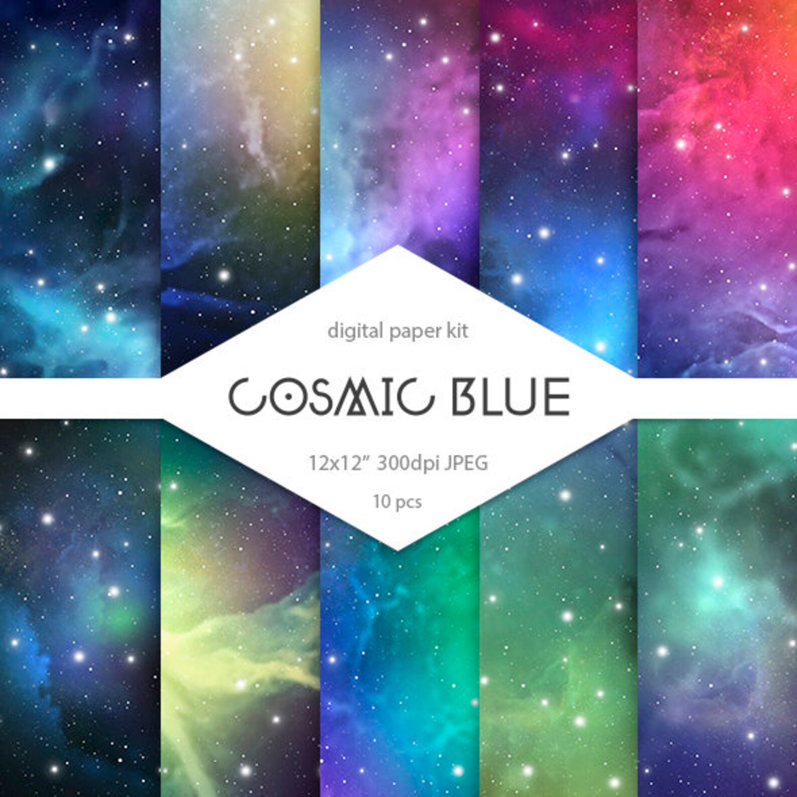 Instant Download Blue Cosmic Background. Outer Space Pictures. Galaxy ...