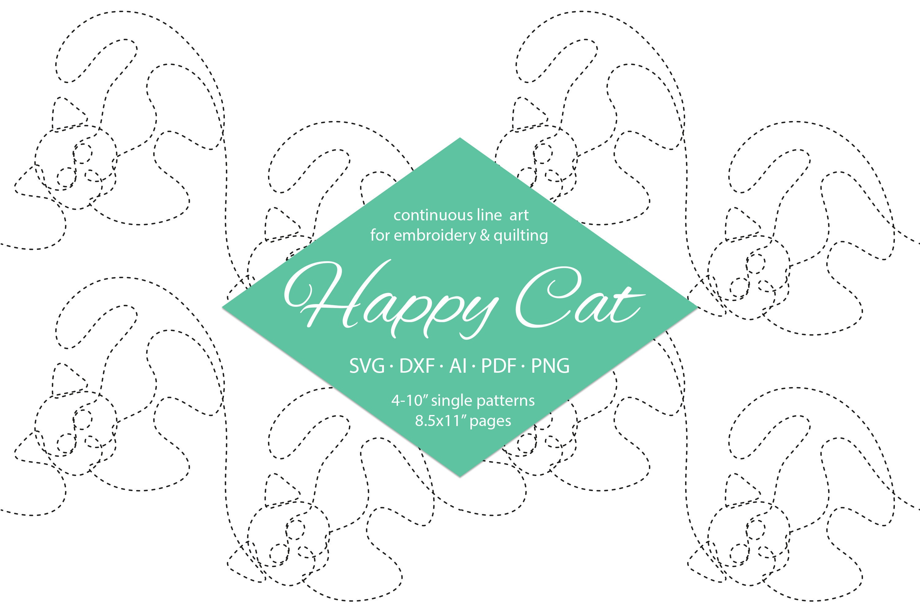 Cat SVG Continuous Line Design for Embroidery & Quilting. Machine ...