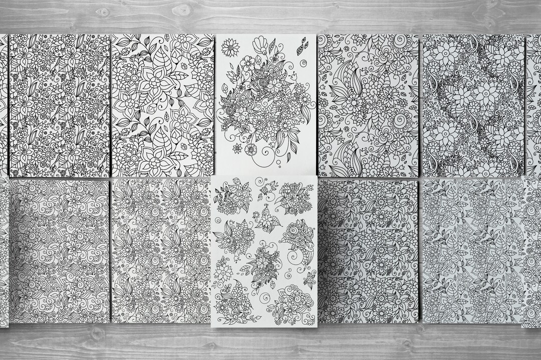 10 Flowers Doodle Art Coloring. Floral Zen Coloring. Zen Doodle ...