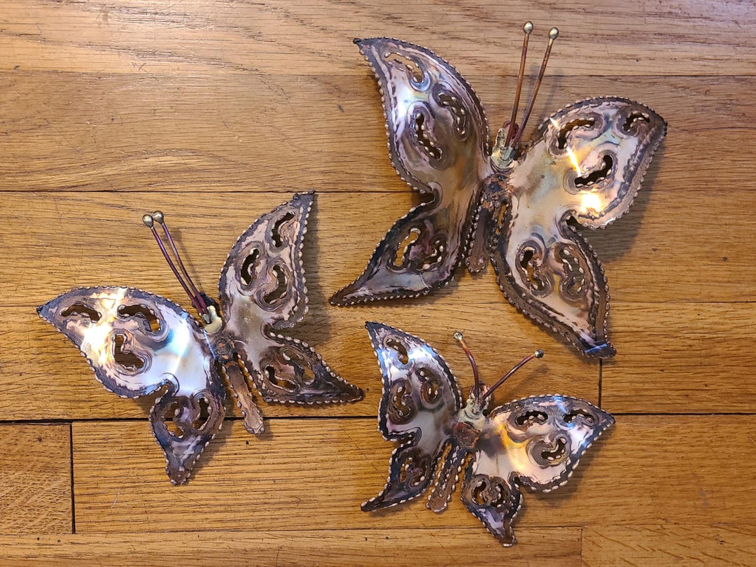 Vintage Brutalist Metal Butterflies Set (3) Boho Bohemian Mid Century ...