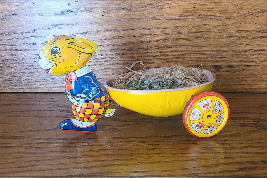Vintage J Chein Easter Bunny Egg Cart Tin Litho Rabbit Metal - Etsy