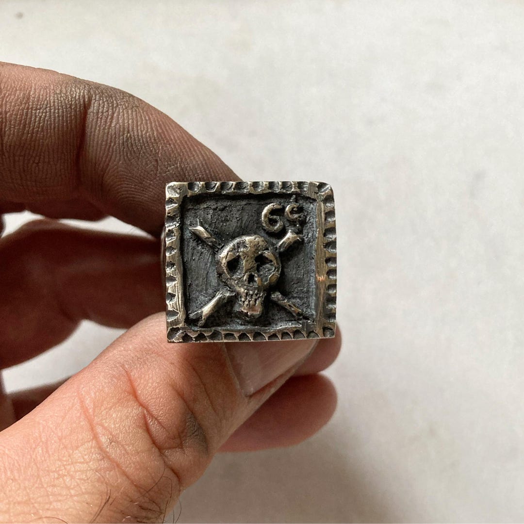 Mens Sterling Silver Skull Stamp Ring, Men's Handcrafted Statement ...