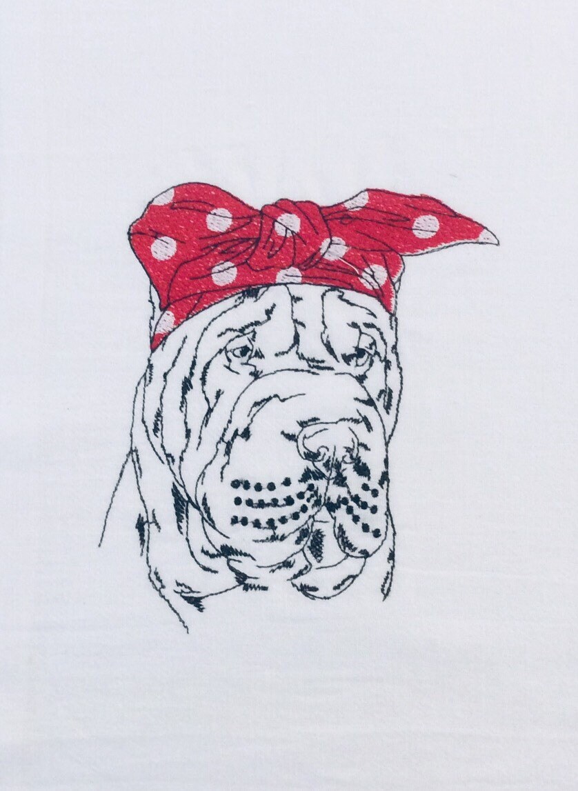 Shar Pei Flour Sack Dish Towel Embroidered Decorative Tea Towel With ...