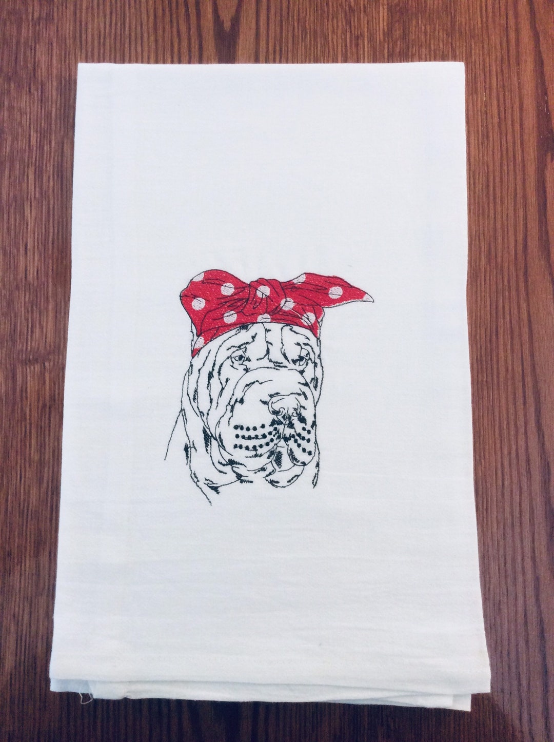 Shar Pei Flour Sack Dish Towel Embroidered Decorative Tea Towel With ...