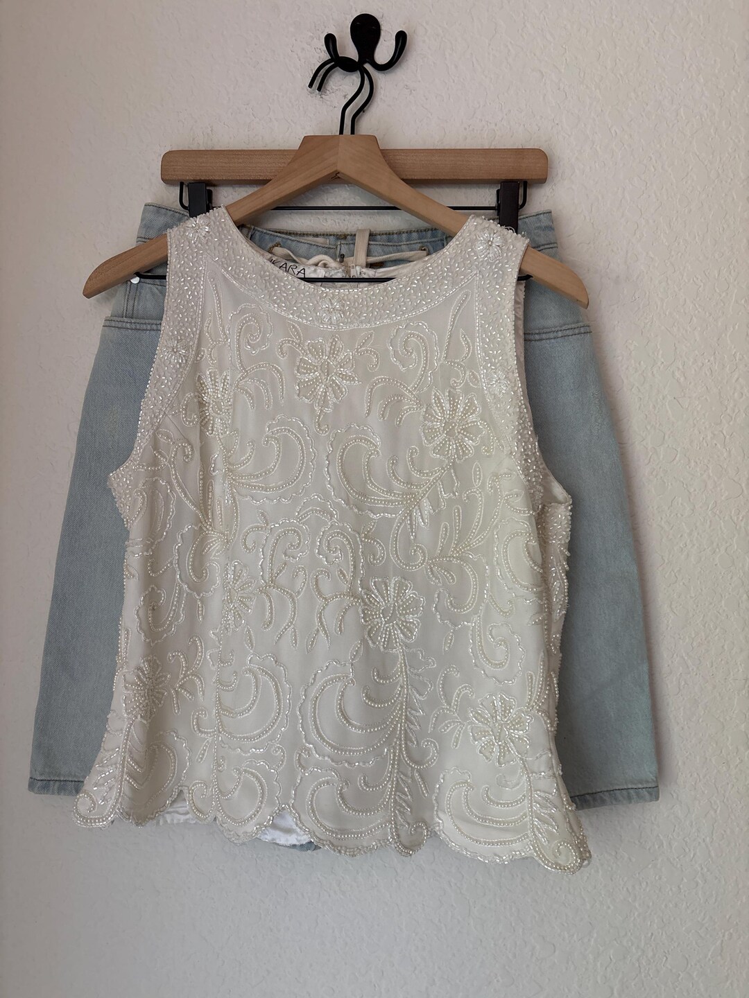 Vintage JKARA White Beaded Back Zip Closure Sleeveless Blouse Size ...