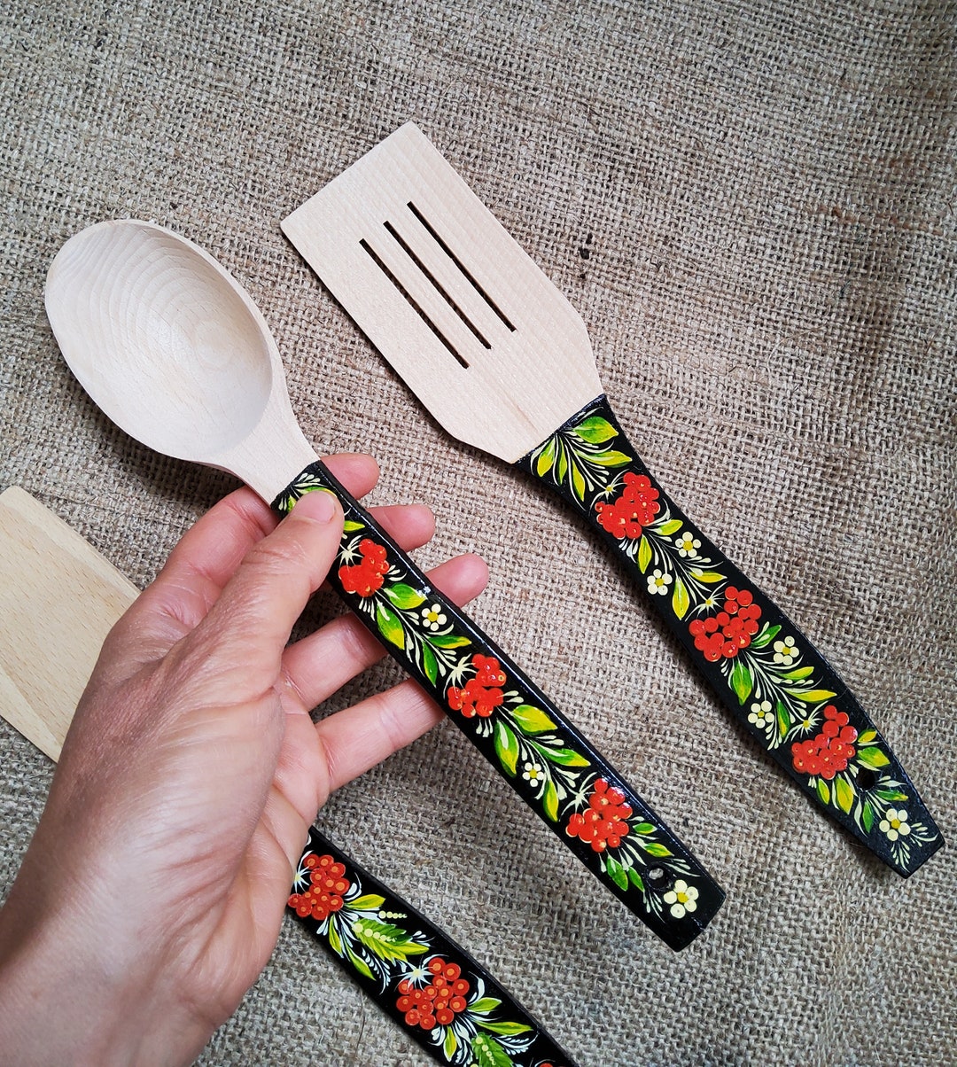 Wooden Kitchen Utensils Set of 3 Wooden Spatulas and Spoons Wooden ...