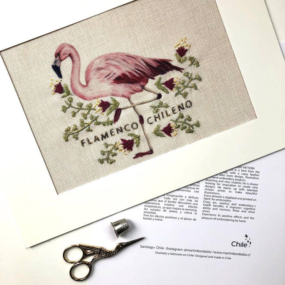 Chilean Flamingo Embroidery Pattern, Watercolor Illustration, Design ...
