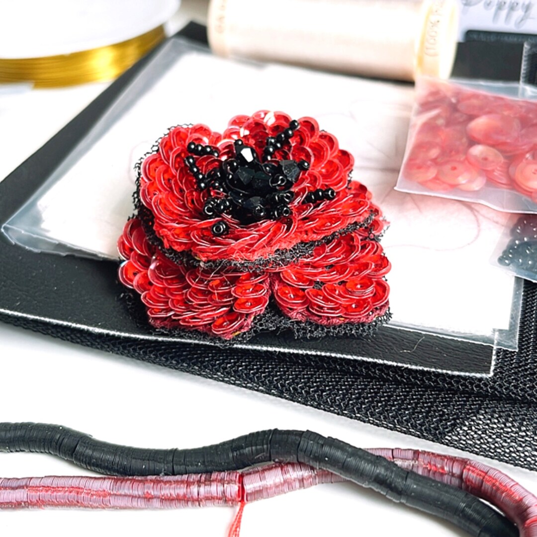 Red Poppy Flower Embroidery Kit, Online Class, Self Pace, Embroidery ...
