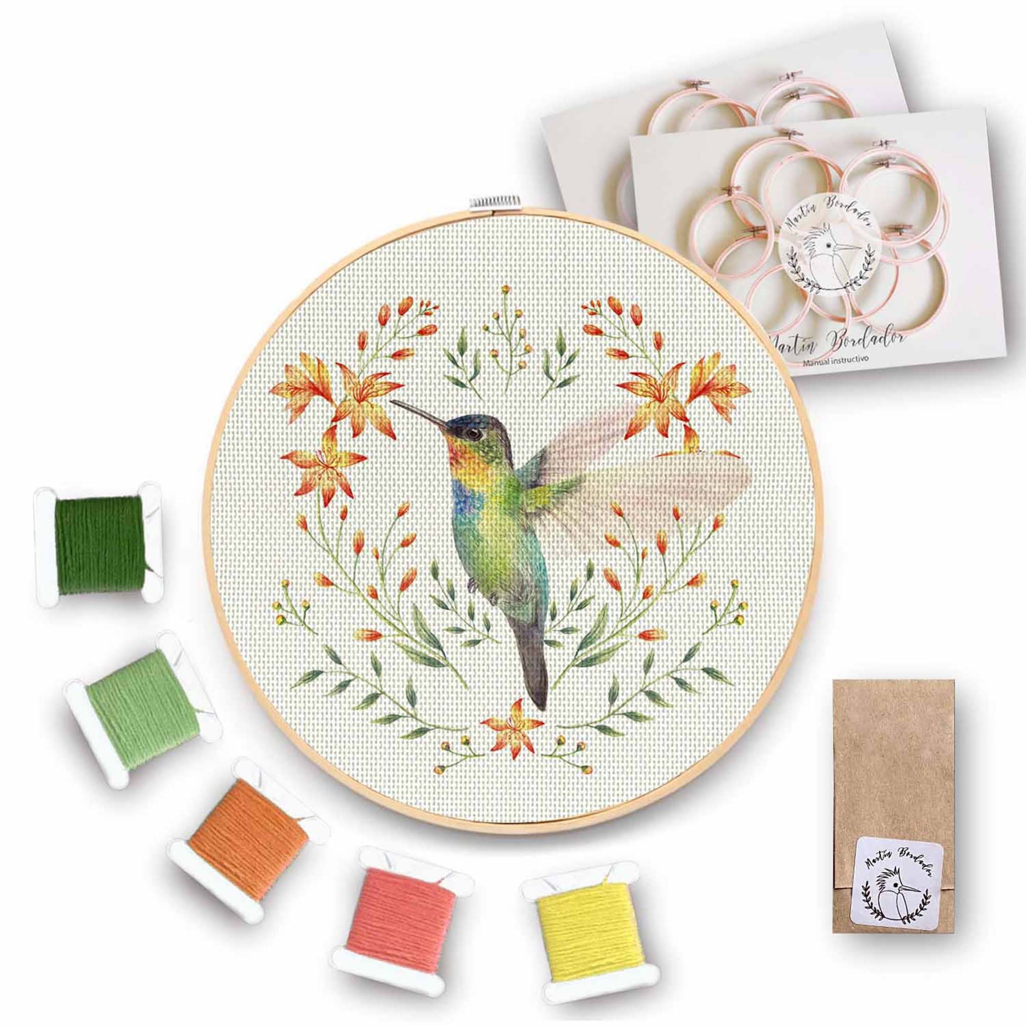 Fiery Throated Hummingbird, Mini Kit, Hummingbird Embroidery Kit ...