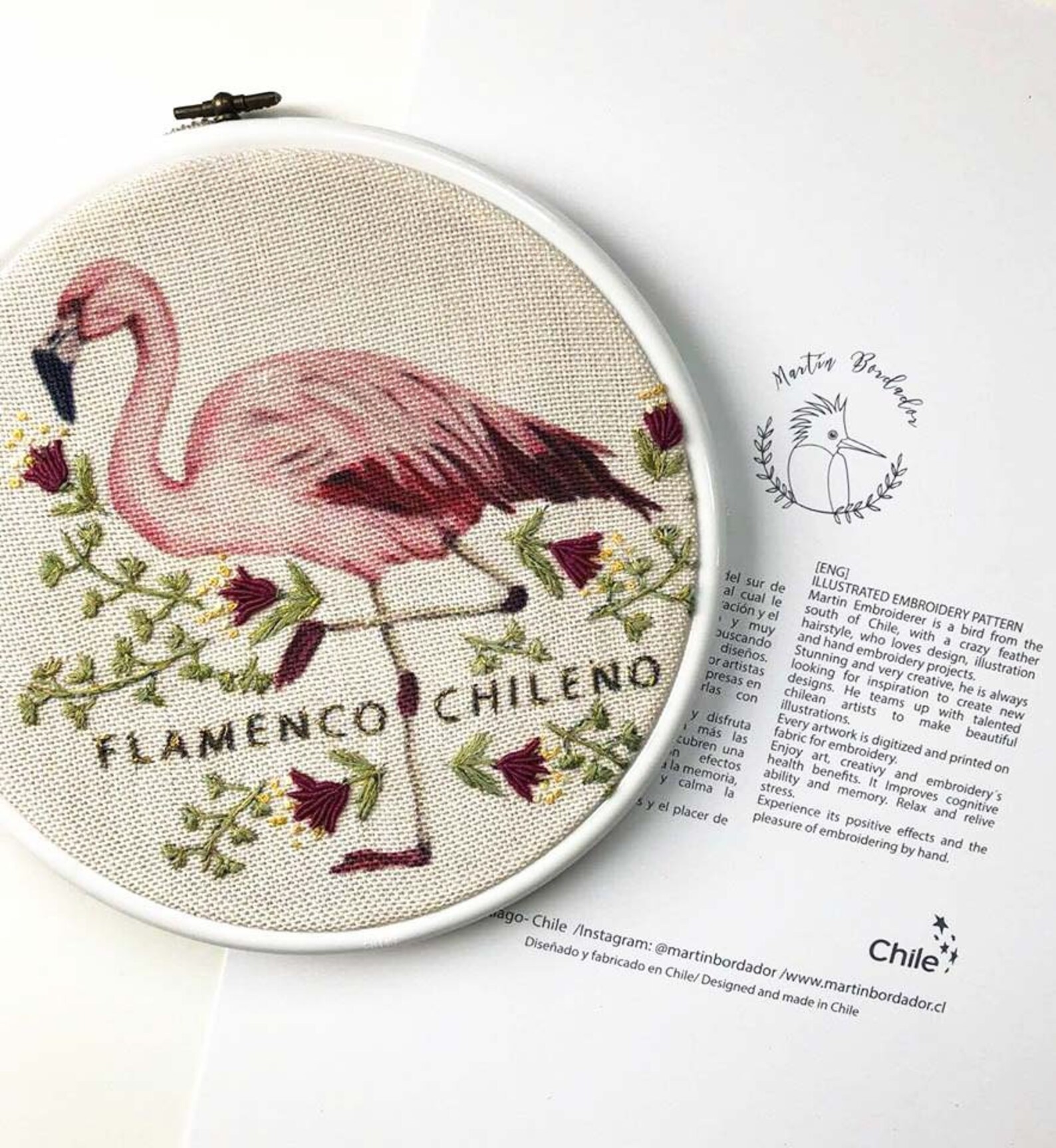 Chilean Flamingo Embroidery Pattern, Watercolor Illustration, Design ...