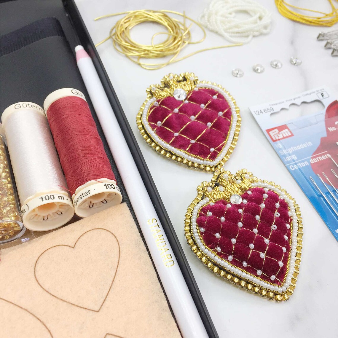Heart Goldwork Brooch Embroidery Kit, Martín Embroider, Hand Beading ...