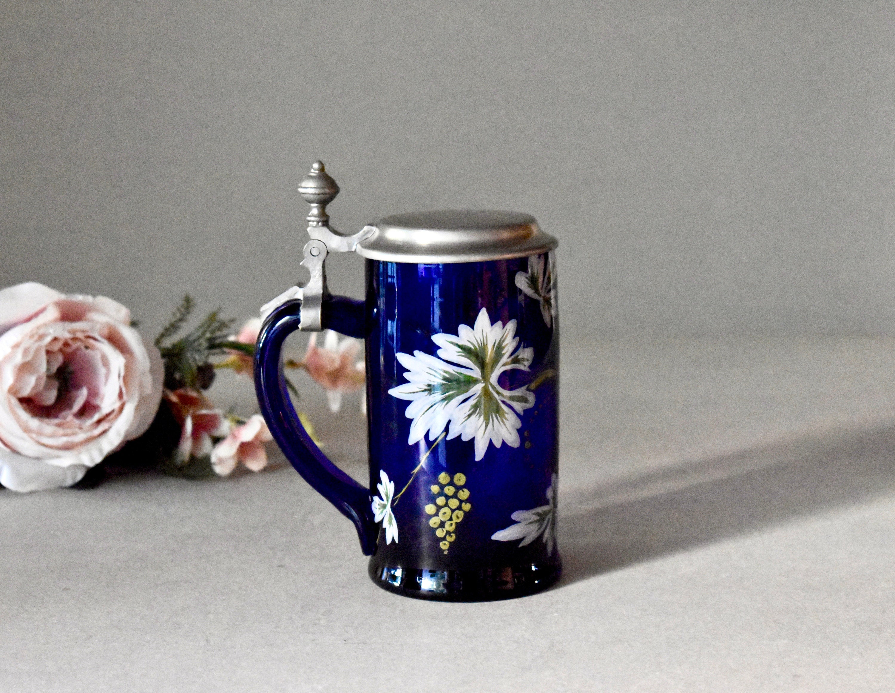 Vintage Blue Glass Beer Mug Bohemia Blue Glass Beer Stein Collectible ...