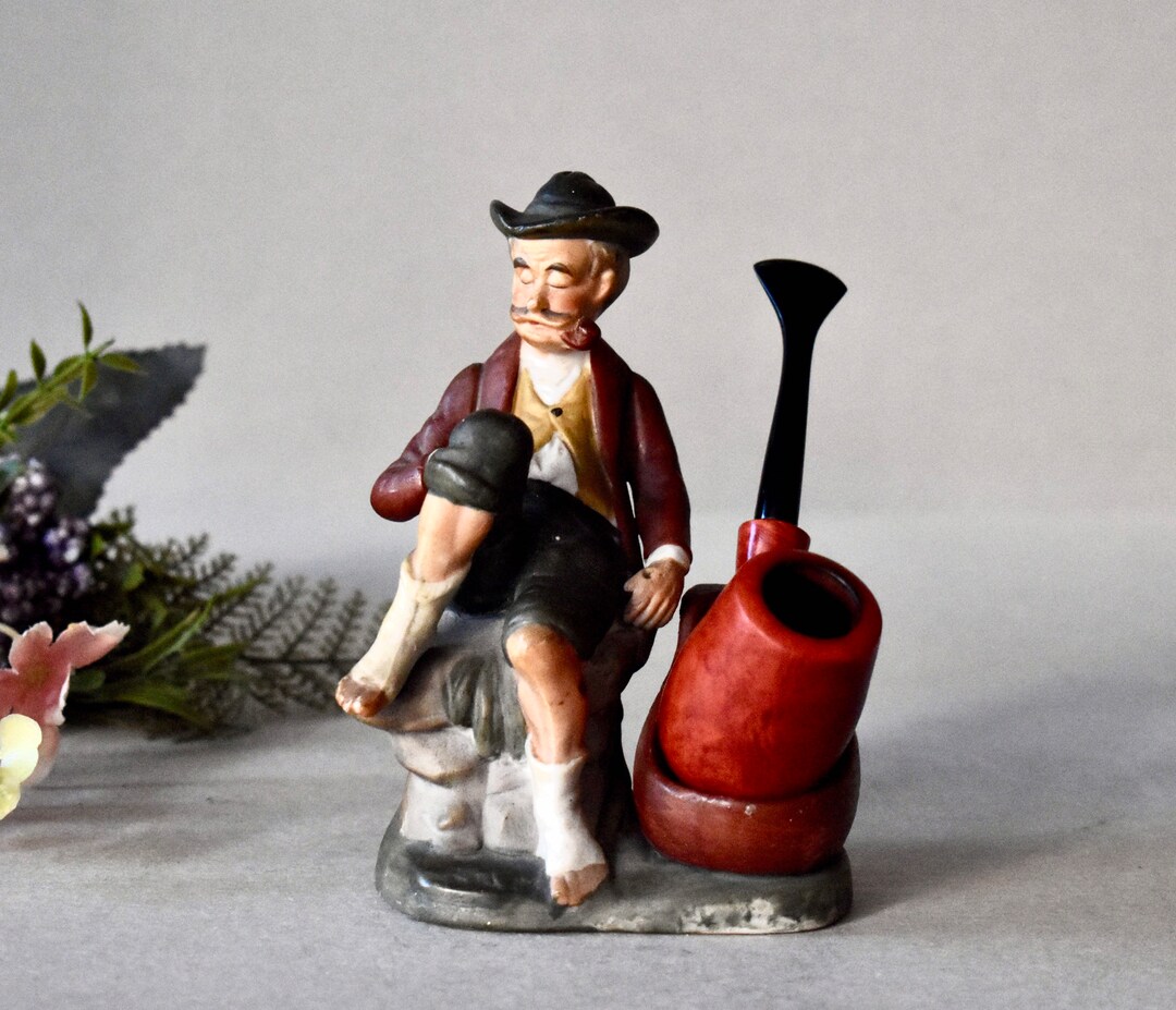 Vintage Porcelain Figurine Pipe Stand Gentleman Gift Table Decor ...