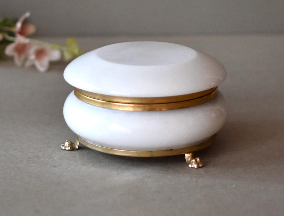 Vintage Oval Marble Stone Jewelry Box Trinket Box Women's Gift Gilded ...