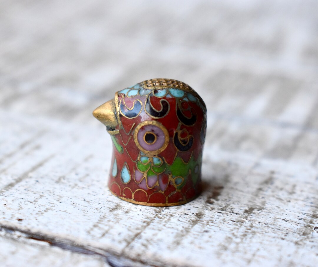 Vintage Bronze Enameled Thimble Bird Shape Thimble Collectible ...