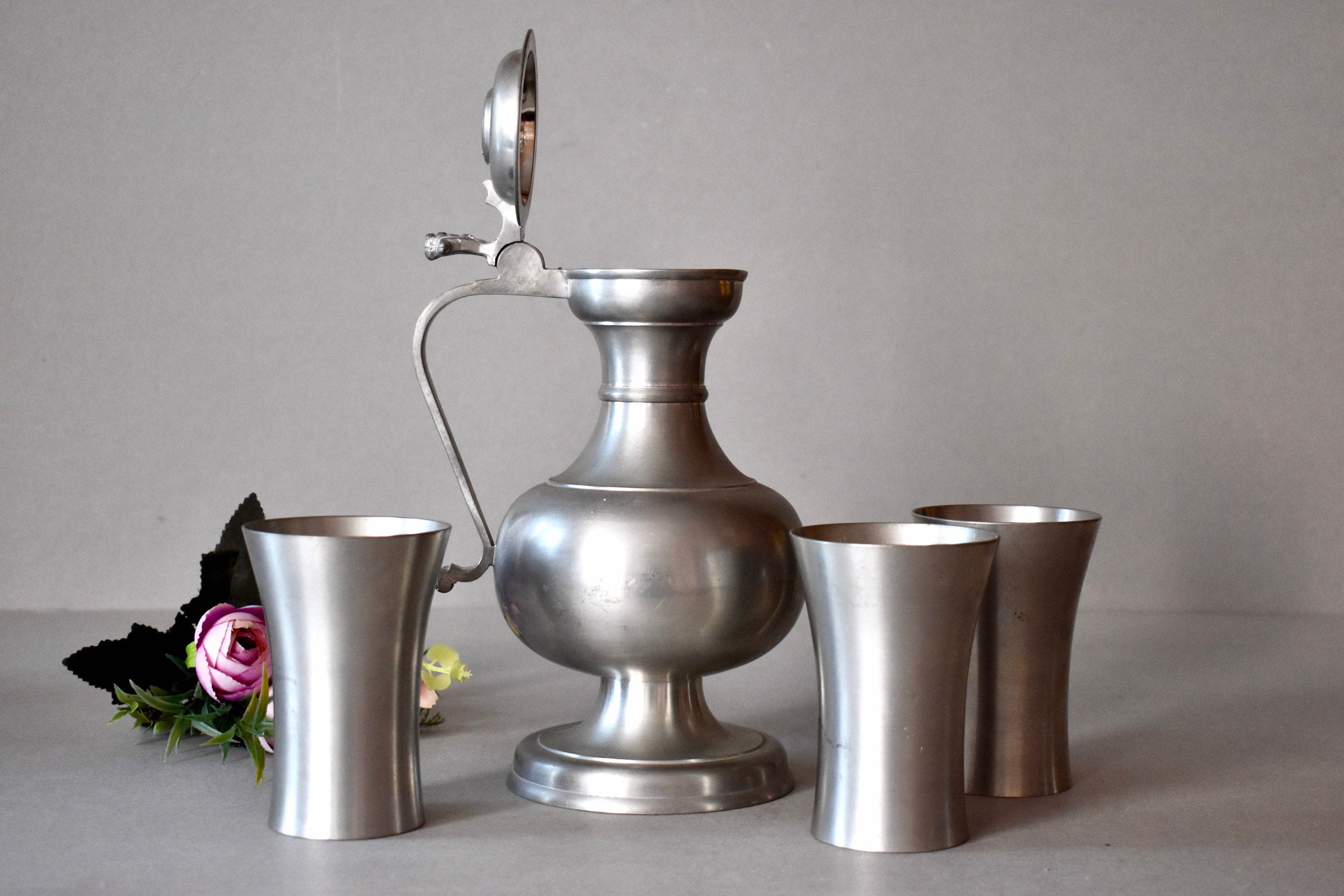 Vintage Zinc Pitcher Set Three Zinc Cups Home Decor Rustic - Etsy
