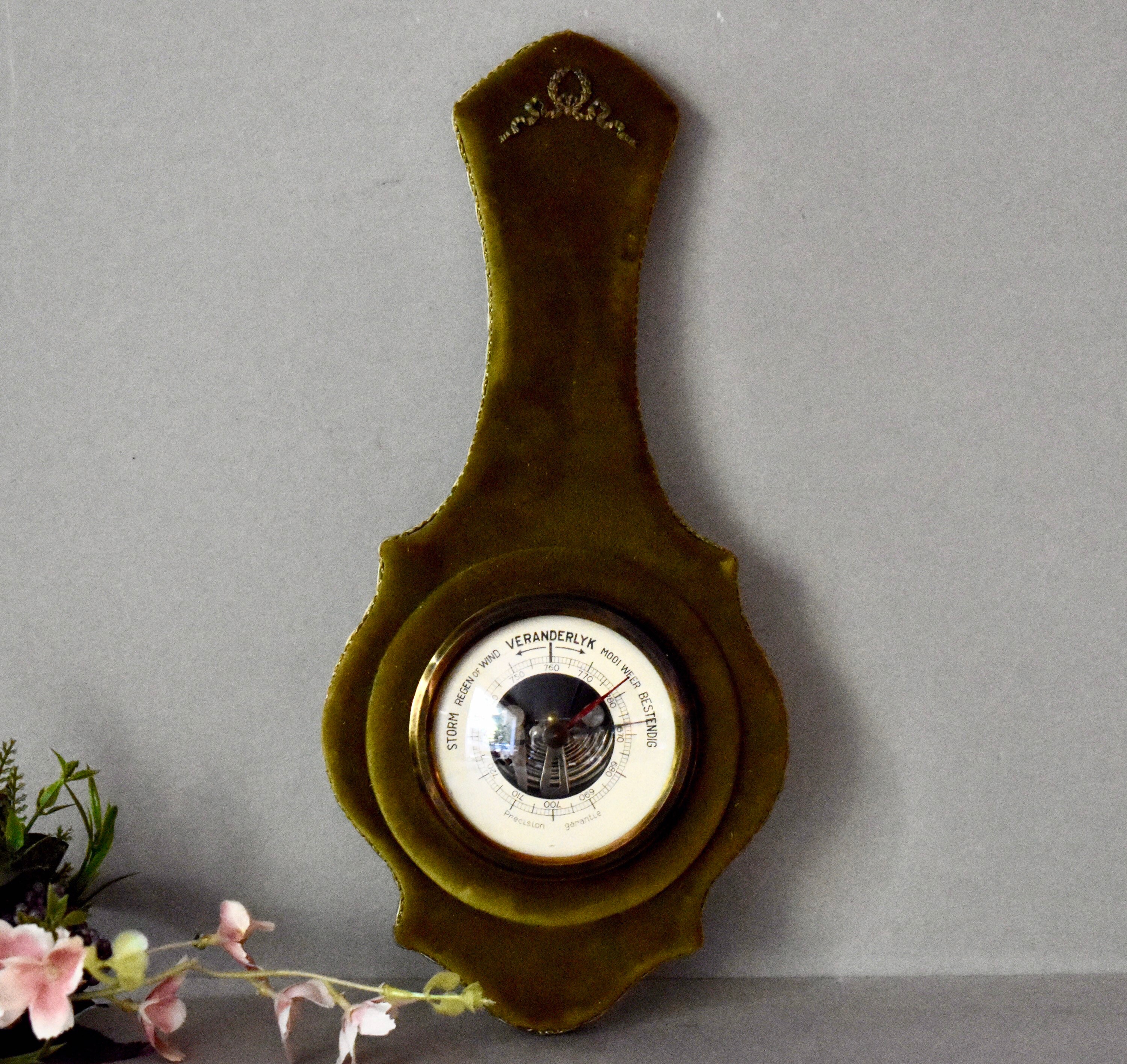 Vintage Green Velvet Barometer Meteorological Station Collectable Gift ...