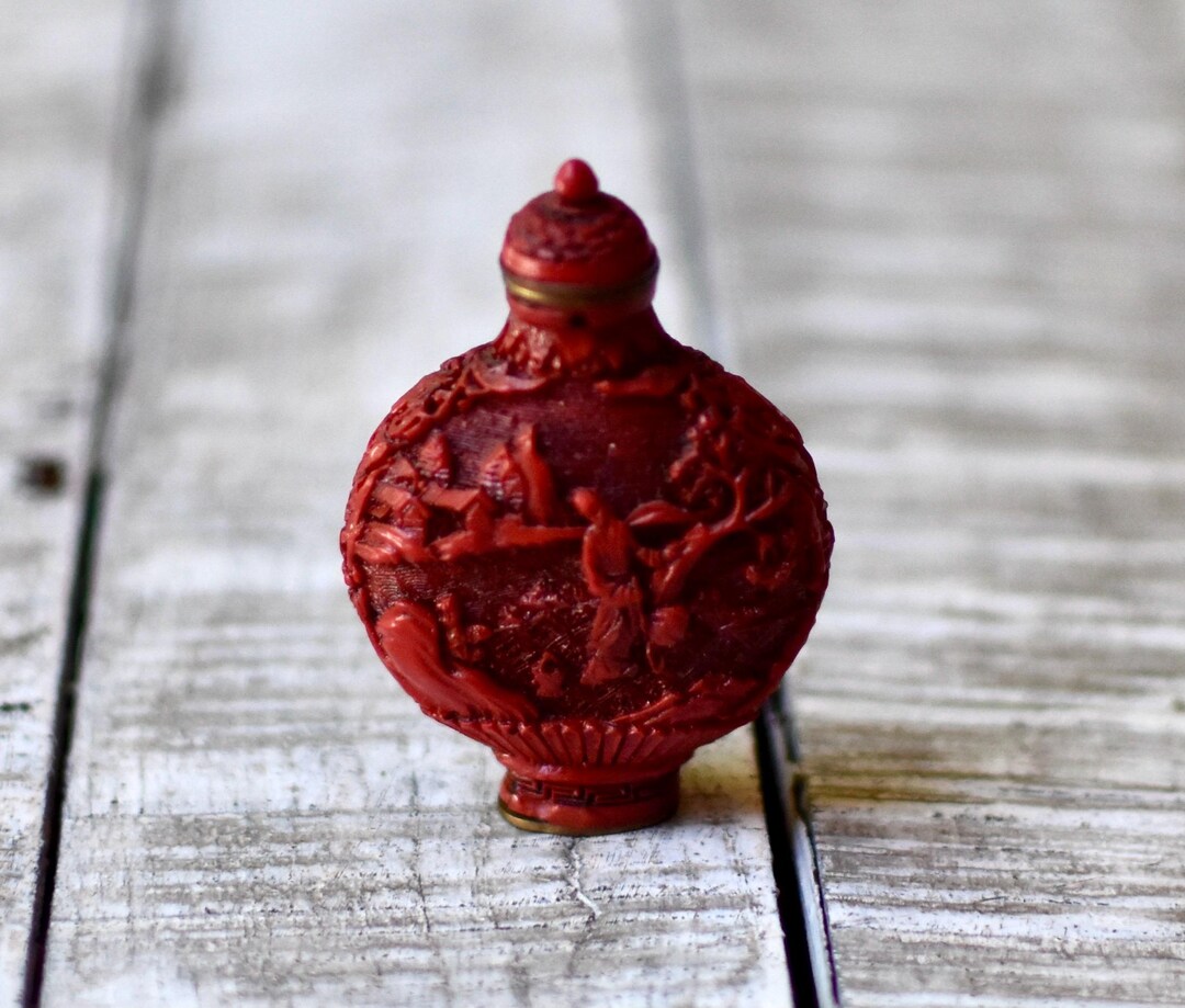 Vintage Snuff Bottle Antique Reproduction of Chinese Carved Red ...