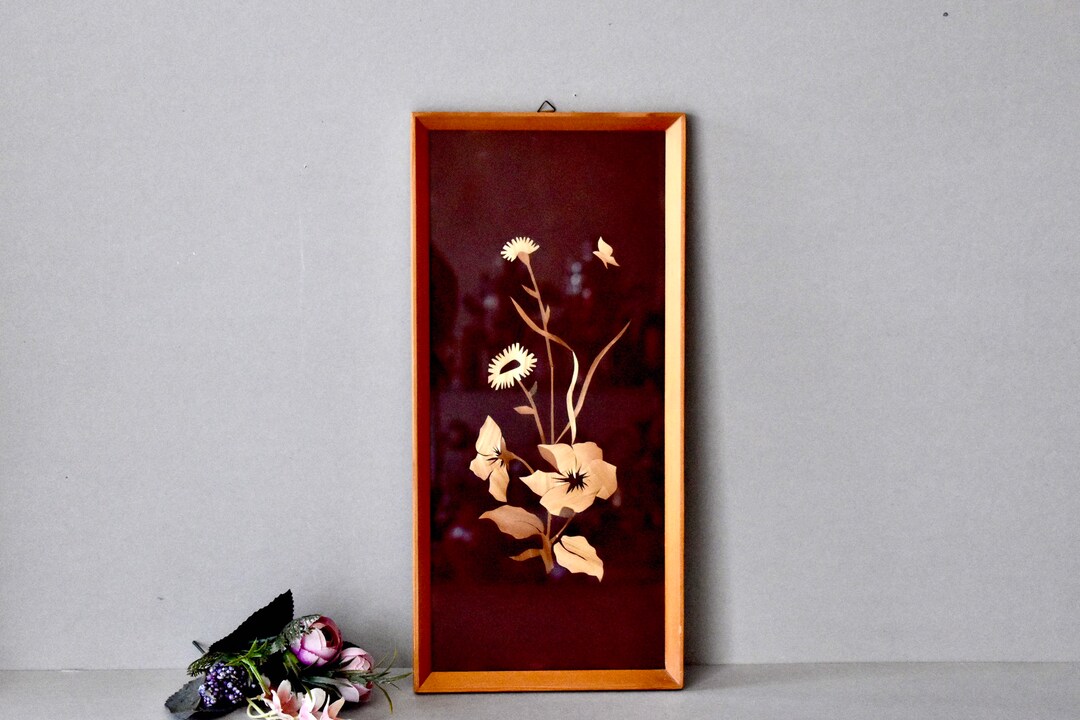 Vintage Wooden Intarsia Flowers of Wood Hand Made Wall Decor Vintage ...