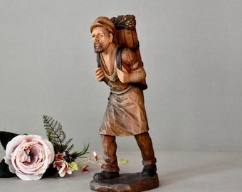 Vintage Hand Carved Wooden Face Man and Woman, Vintage Wooden Figurine ...