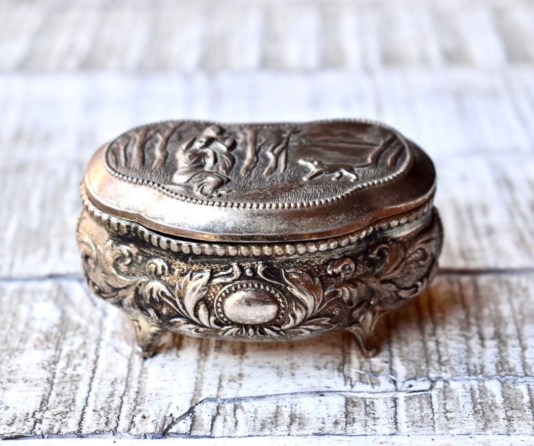 Vintage Metal Jewelry Box Silver Plated Vintage Gift Jewelry Storage ...
