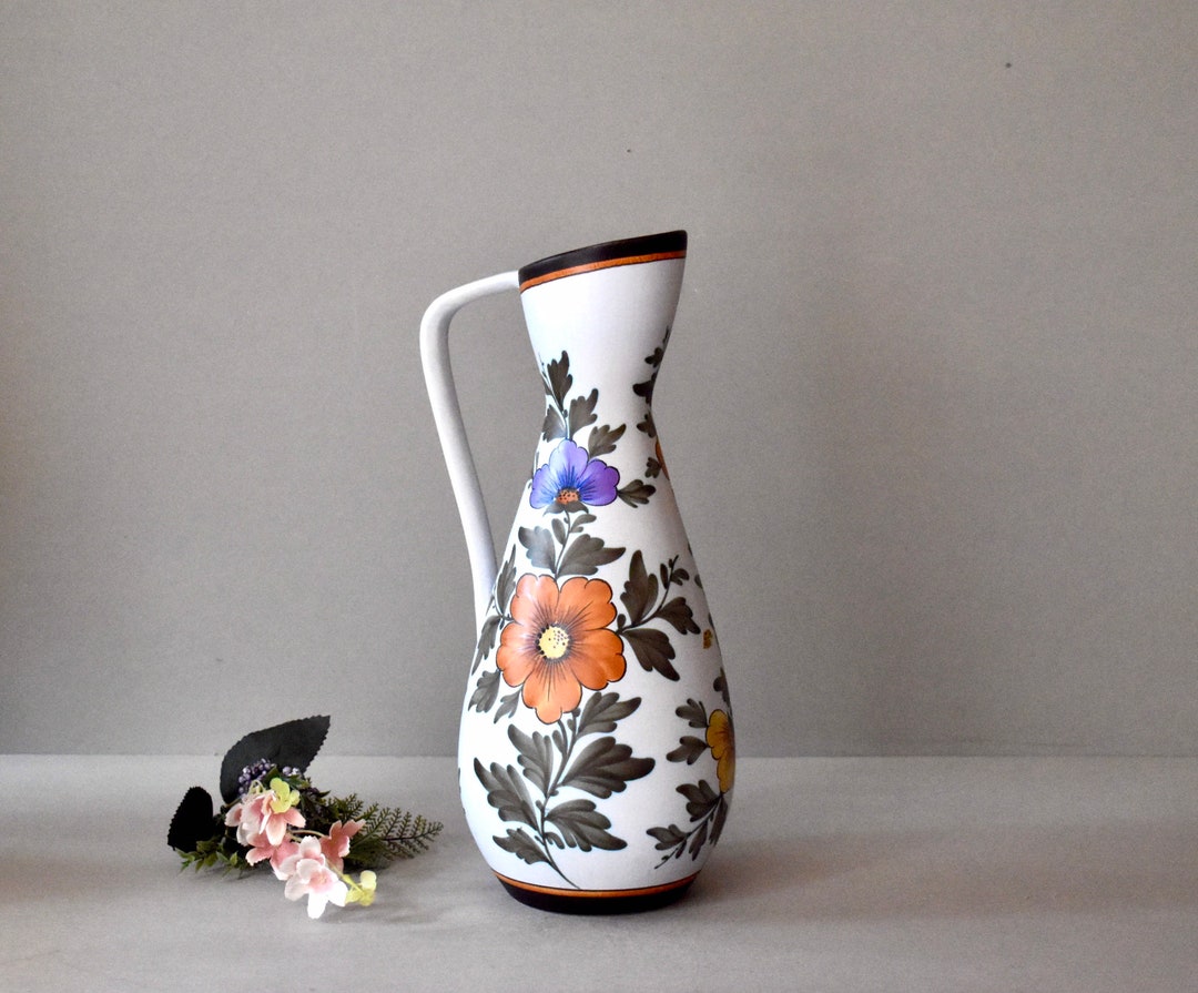 Vintage Gouda Ceramic Jug With Flowers Home Decor Hand Made Gouda ...