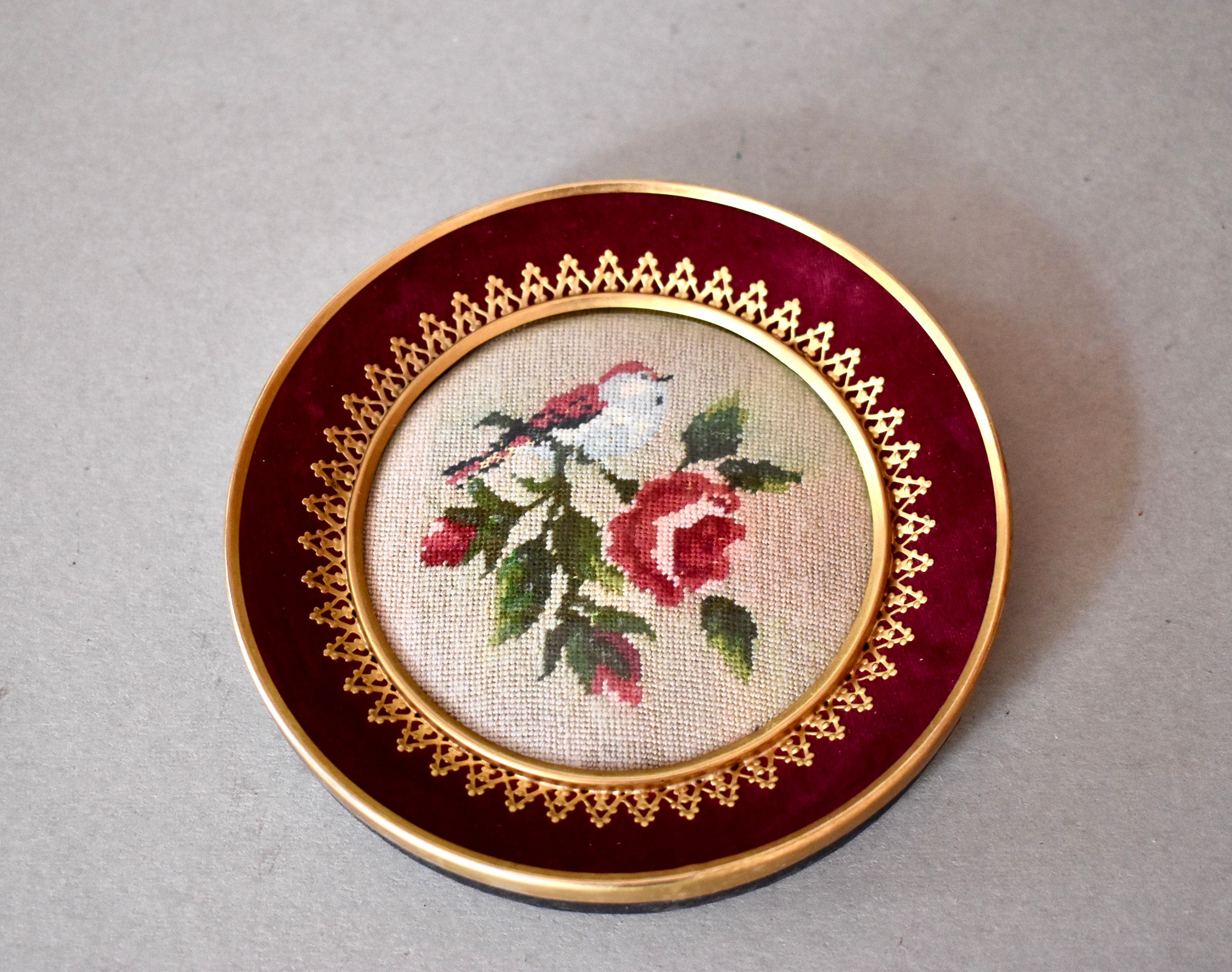 Vintage Tapestry Hand Made Gilded Red Velvet Frame Vintage Wall Decor ...