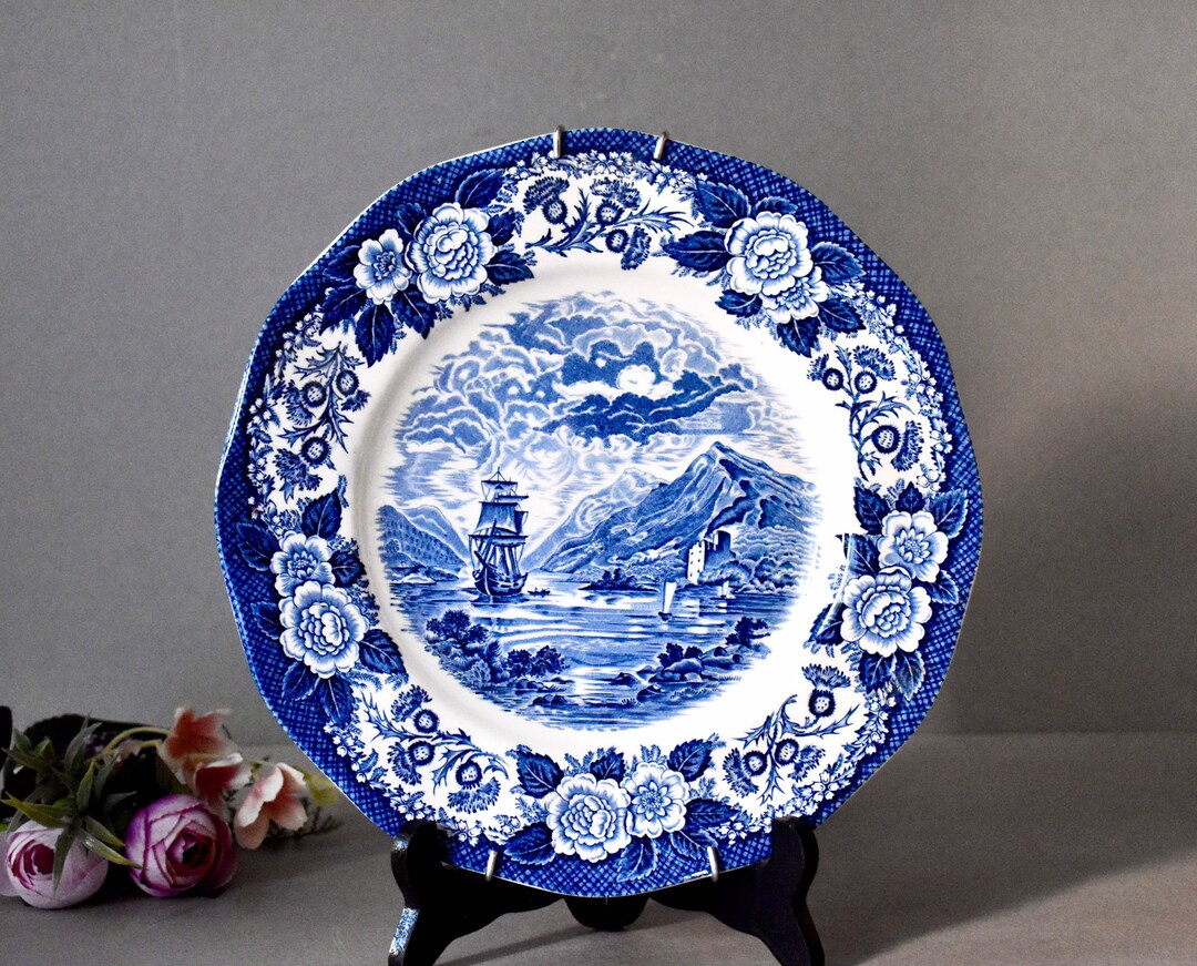 Vintage Blue Porcelain Plate Royal Warwick Scotland Home Decor Vintage ...