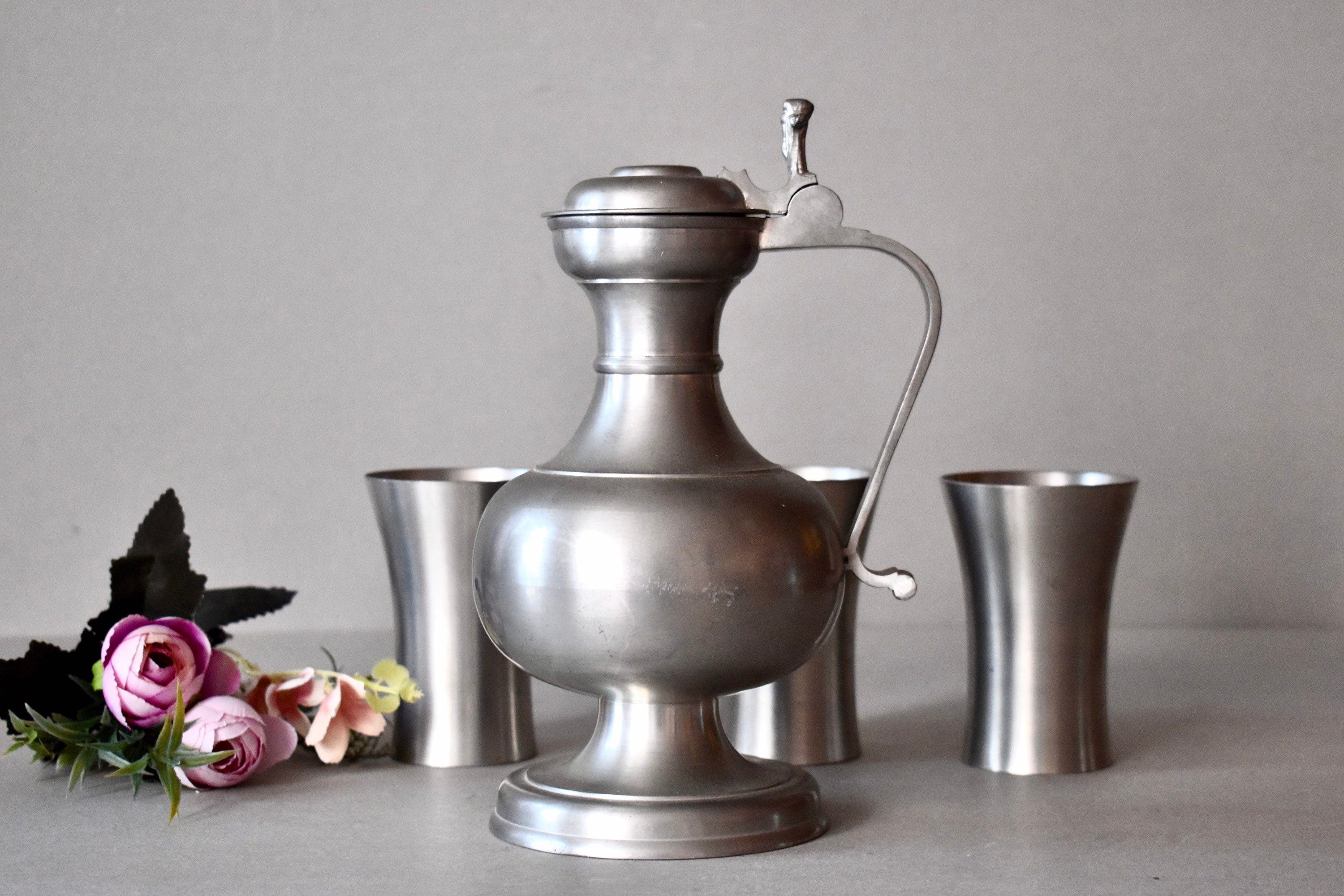 Vintage Zinc Pitcher Set Three Zinc Cups Home Decor Rustic - Etsy