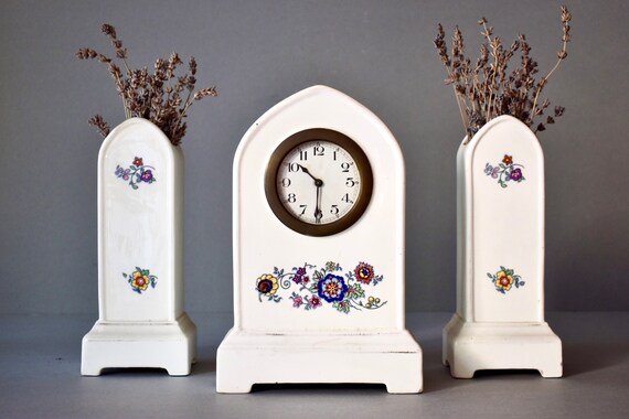 Vintage Porcelain Table Clock Hand Painted Porcelain Vases | Etsy