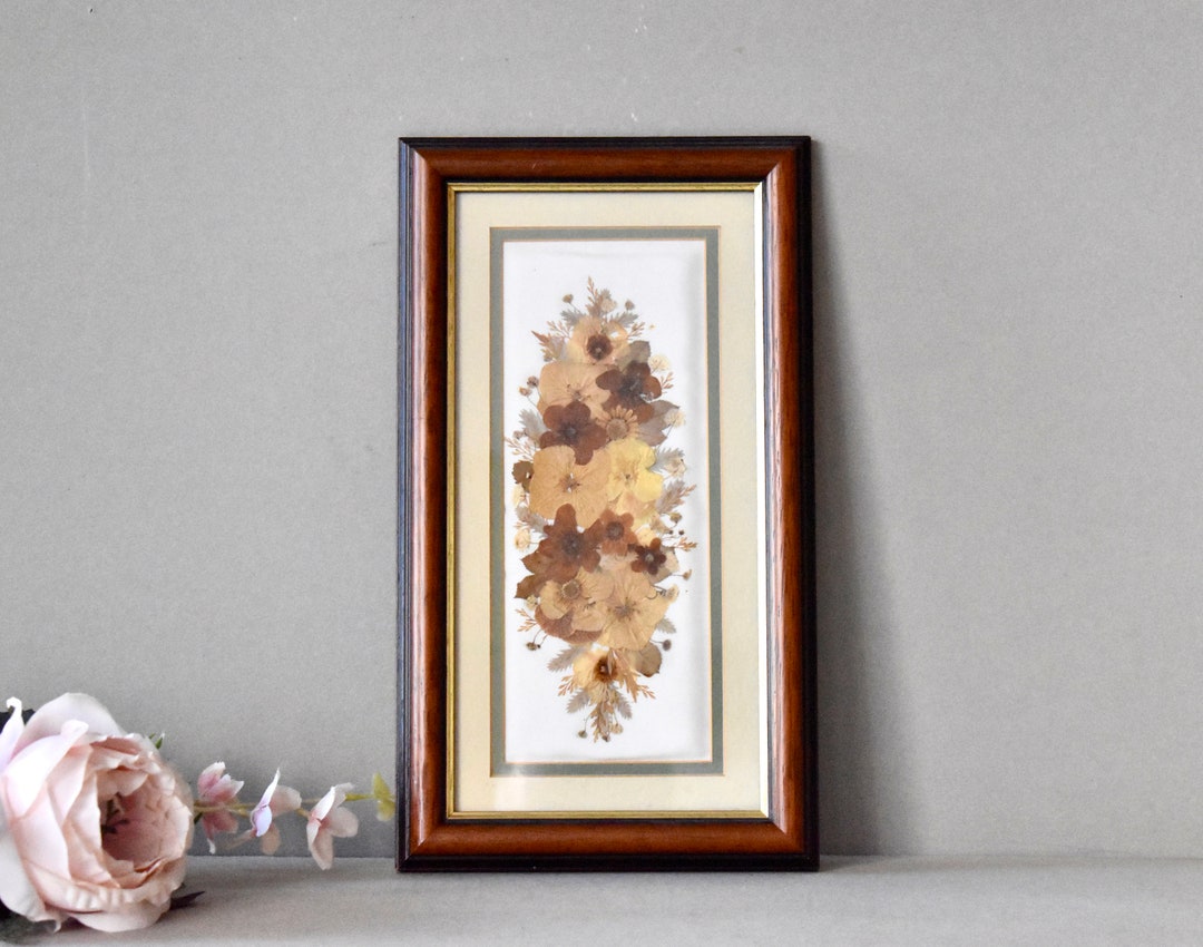 Vintage Pano With Dried Flowers in Wooden Frame Wall Hanging Cottage ...