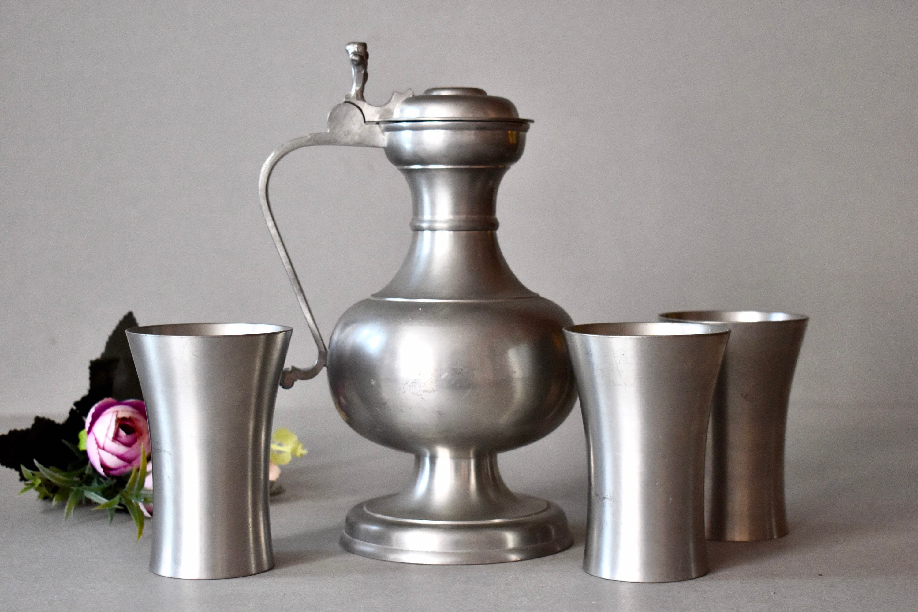 Vintage Zinc Pitcher Set Three Zinc Cups Home Decor Rustic - Etsy