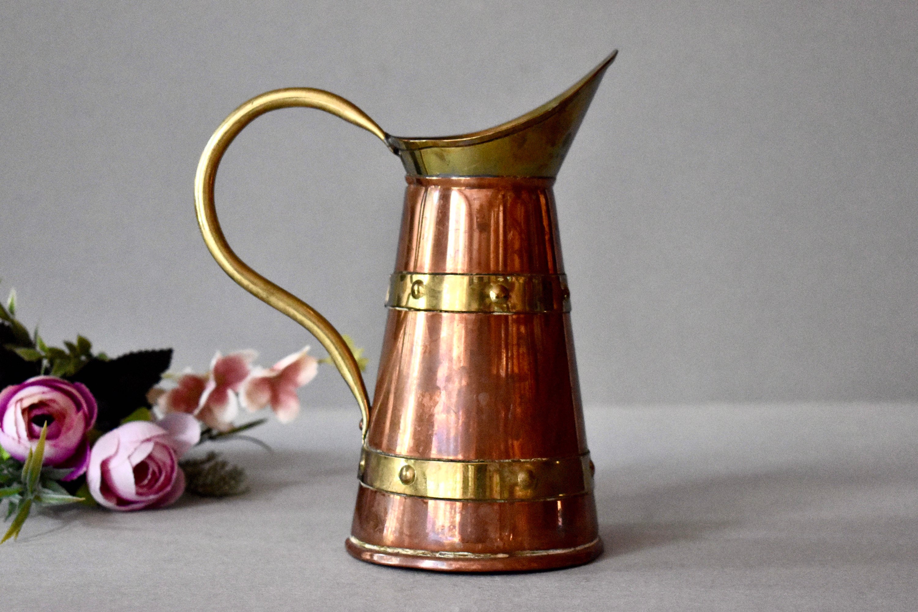 Vintage Copper and Brass Pitcher Home Decor Rustic Decor Copper Water ...