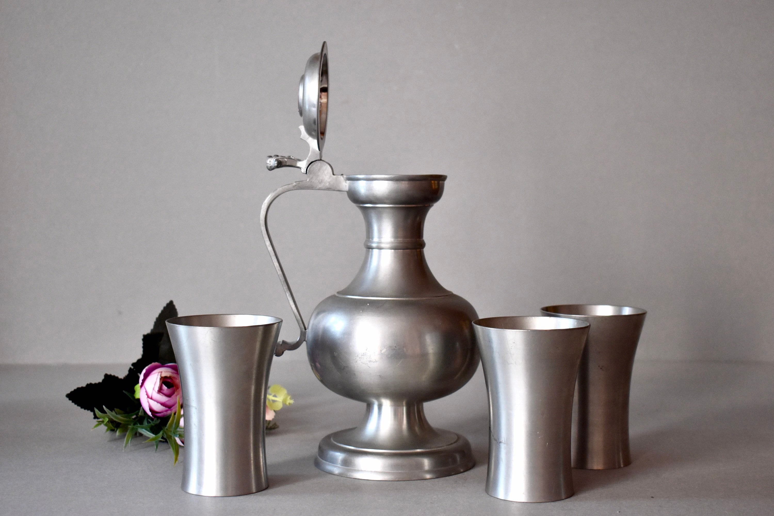 Vintage Zinc Pitcher Set Three Zinc Cups Home Decor Rustic - Etsy