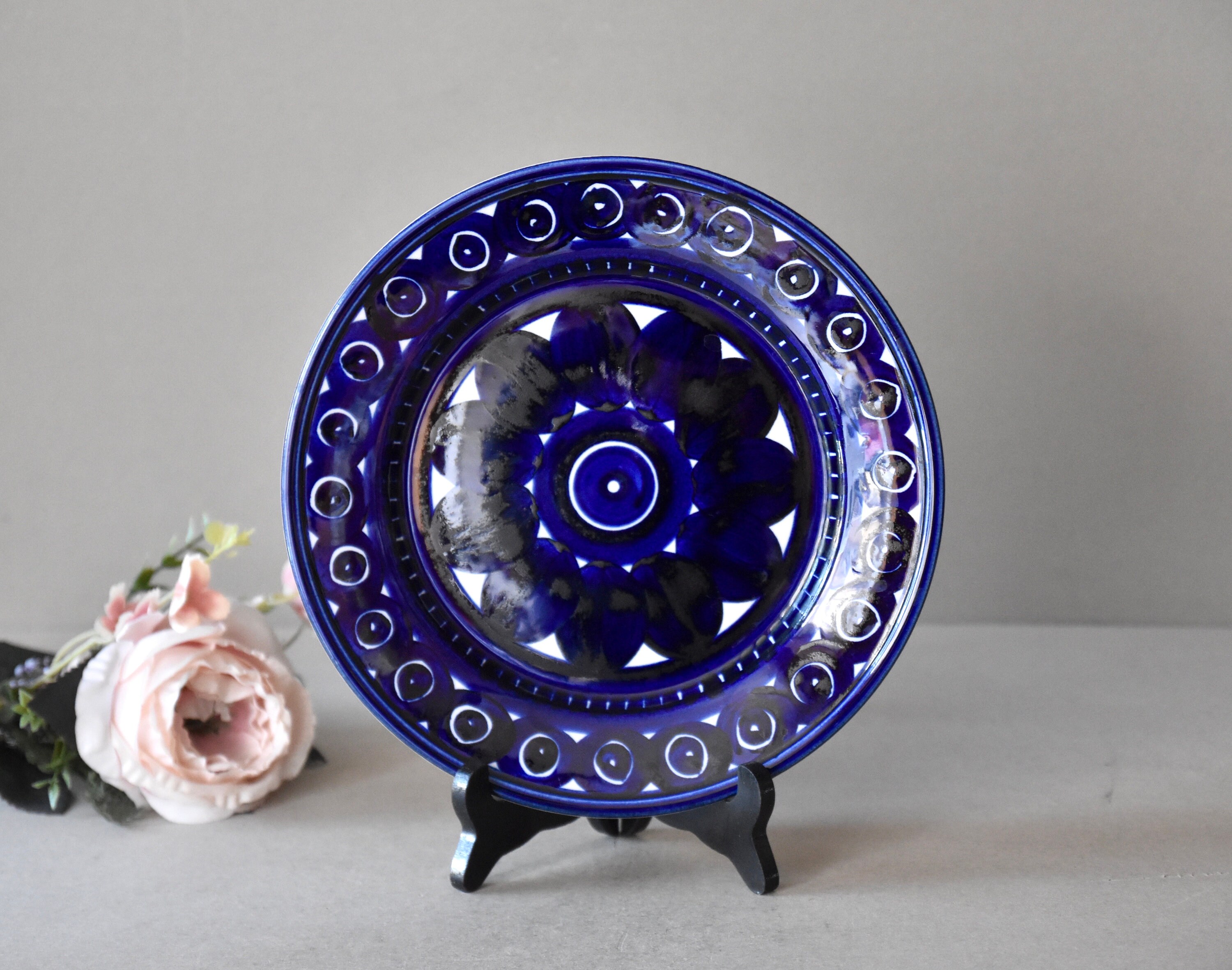 Vintage Porcelain Plate Arabia Pottery Cobalt Blue Collectible Plate ...