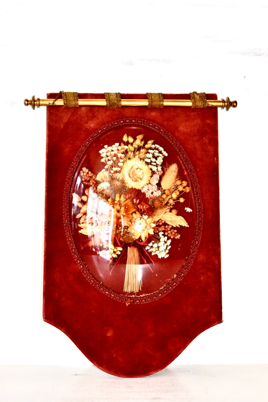 Vintage Herbarium Dried Flowers Red Velvet Frame Home Decor Vintage ...