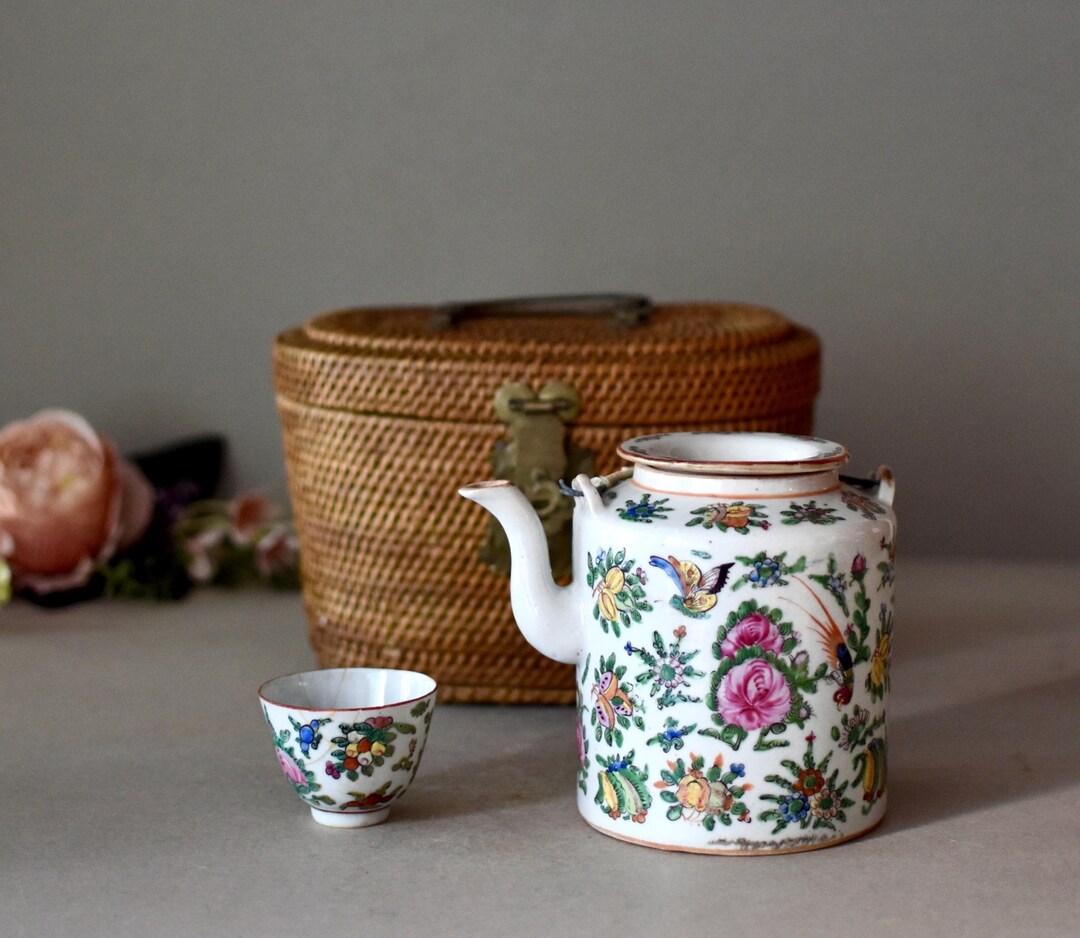 Vintage Chinese Tea Set Rattan Basket Tea Kettle Tea Cup - Etsy