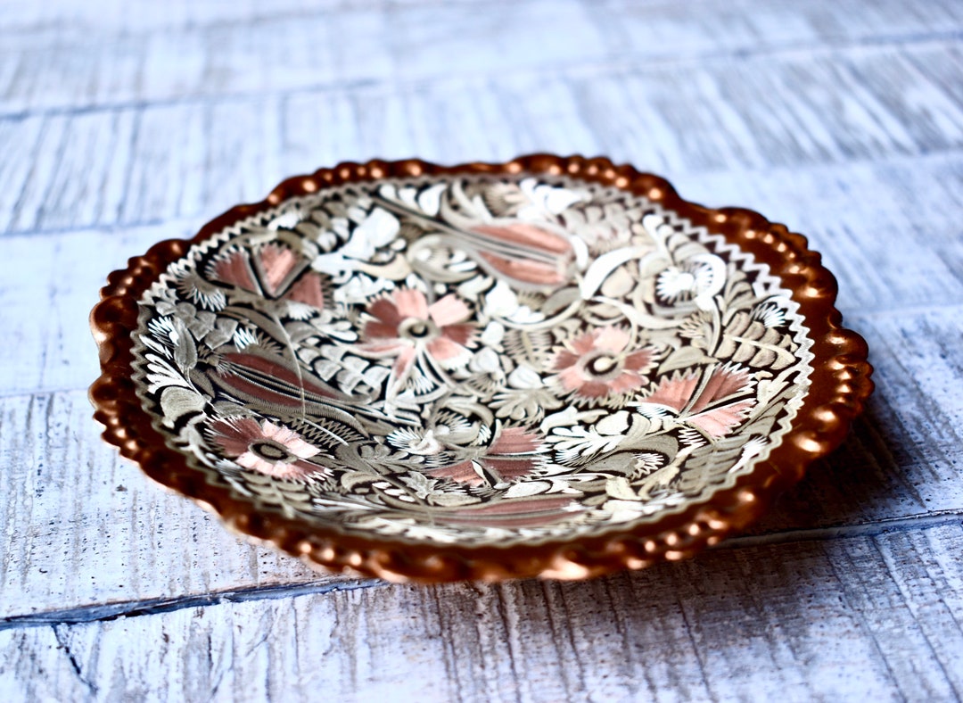 Vintage Copper Small Tray Hand Carved Copper Bonbonniera Home Decor ...